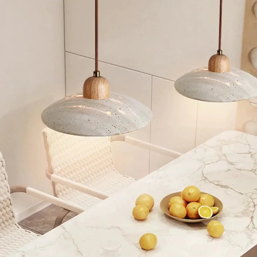 Modern Nordic Design Pendant Light in Stone and Wood – Lustria